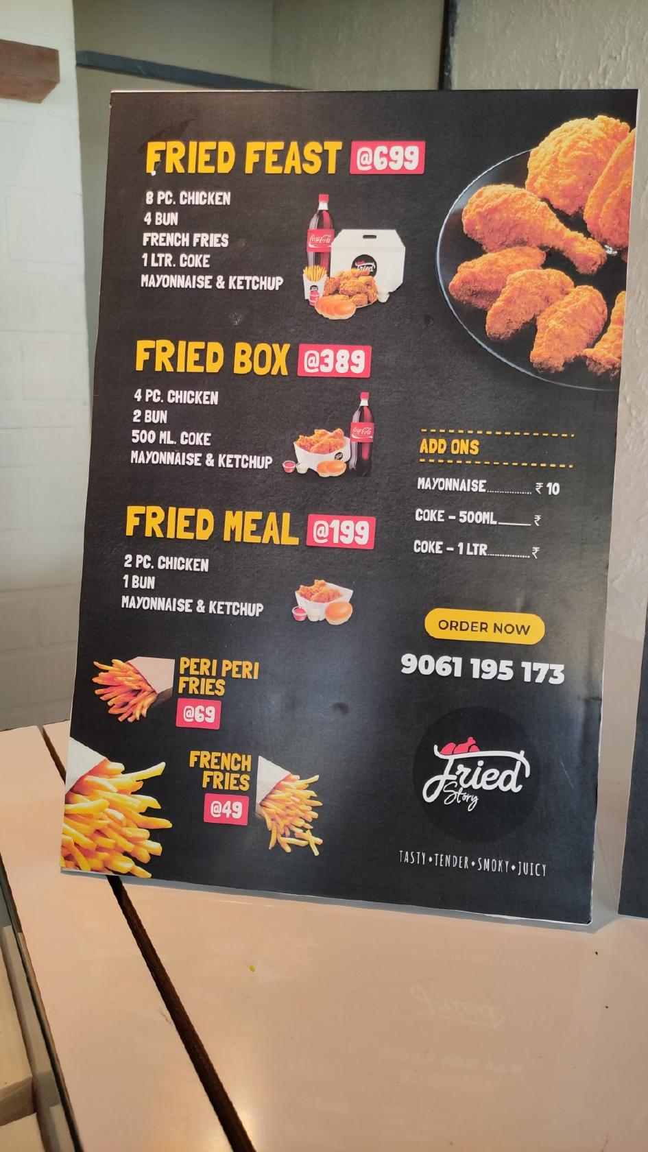 Menu at Fried story, Nileshwar