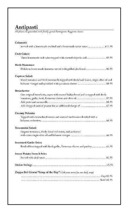 Menu at Grazie Restaurant, Novato