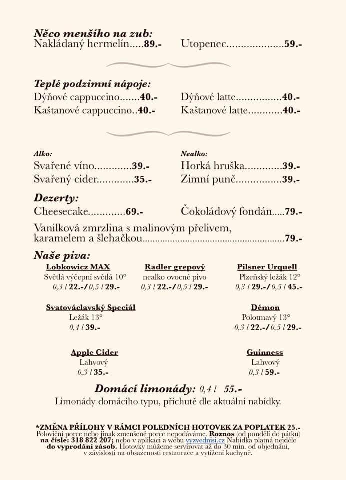 Menu at Hotel Florian restaurant, Sedlčany