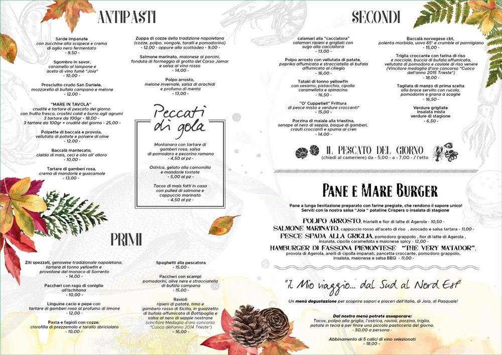 Menu da JOIA ristorante, Trieste