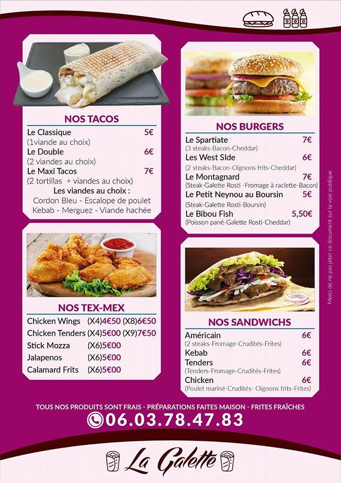 Menu at La Galette Cogolin restaurant, Cogolin