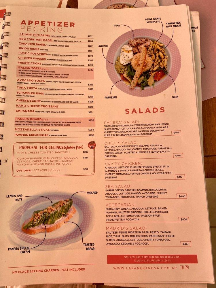 Carta de cafetería La Panera Rosa Recoleta, Buenos Aires, C1129ABB