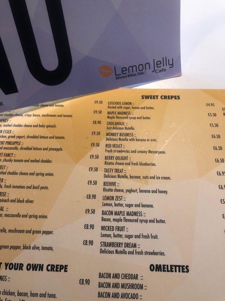 Menu at Lemon Jelly Cafe, Dublin