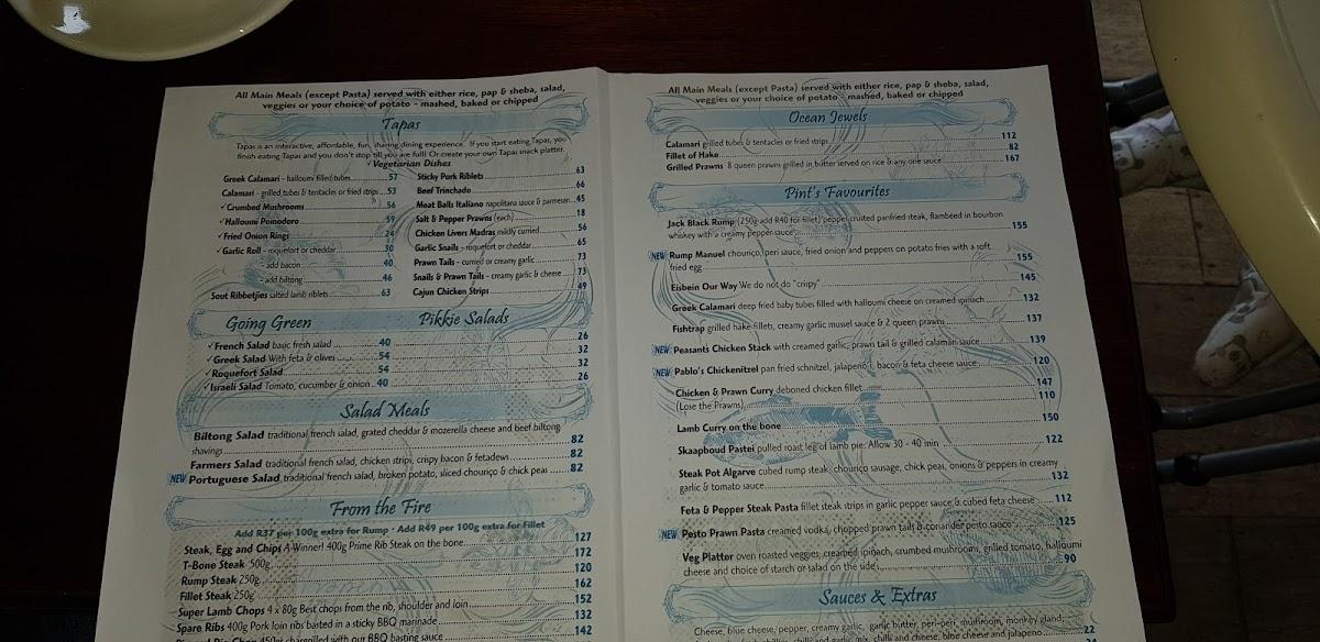 Menu at Pint and Pigout pub & bar, Newcastle
