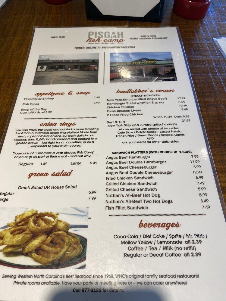 Menu at Pisgah Fish Camp restaurant, Pisgah Forest, 663 Deavor Rd