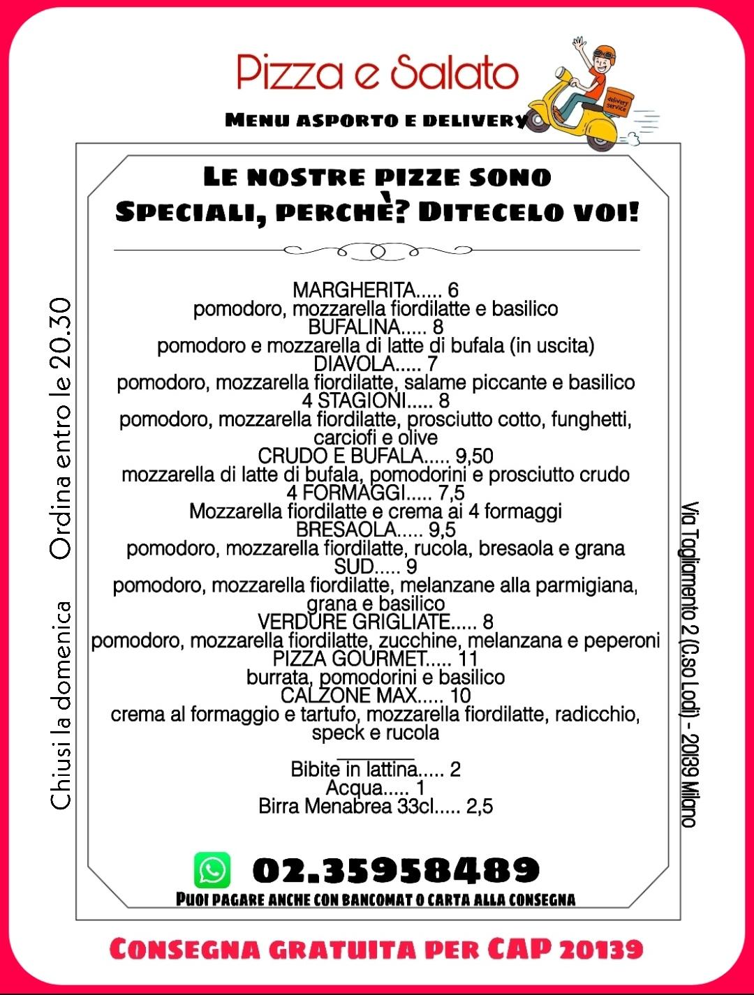 Menu da Pizza & Salato di Officine del Dolce pizzeria, Milano
