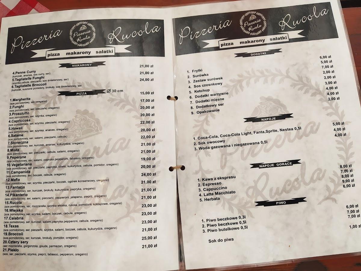 Menu at Pizzeria Rucola, Dąbki