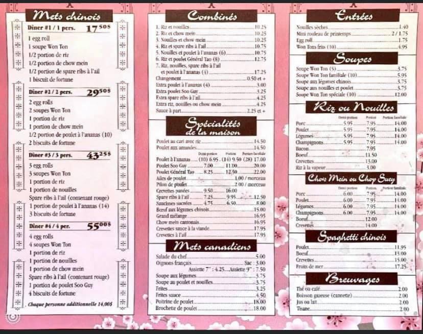 Menu at Restaurant Jade, Clermont