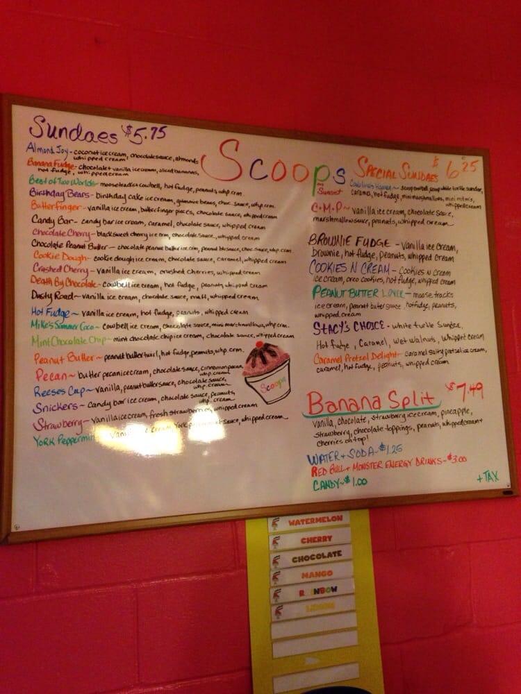 Menu at Scoops on Sunset, West Cape May
