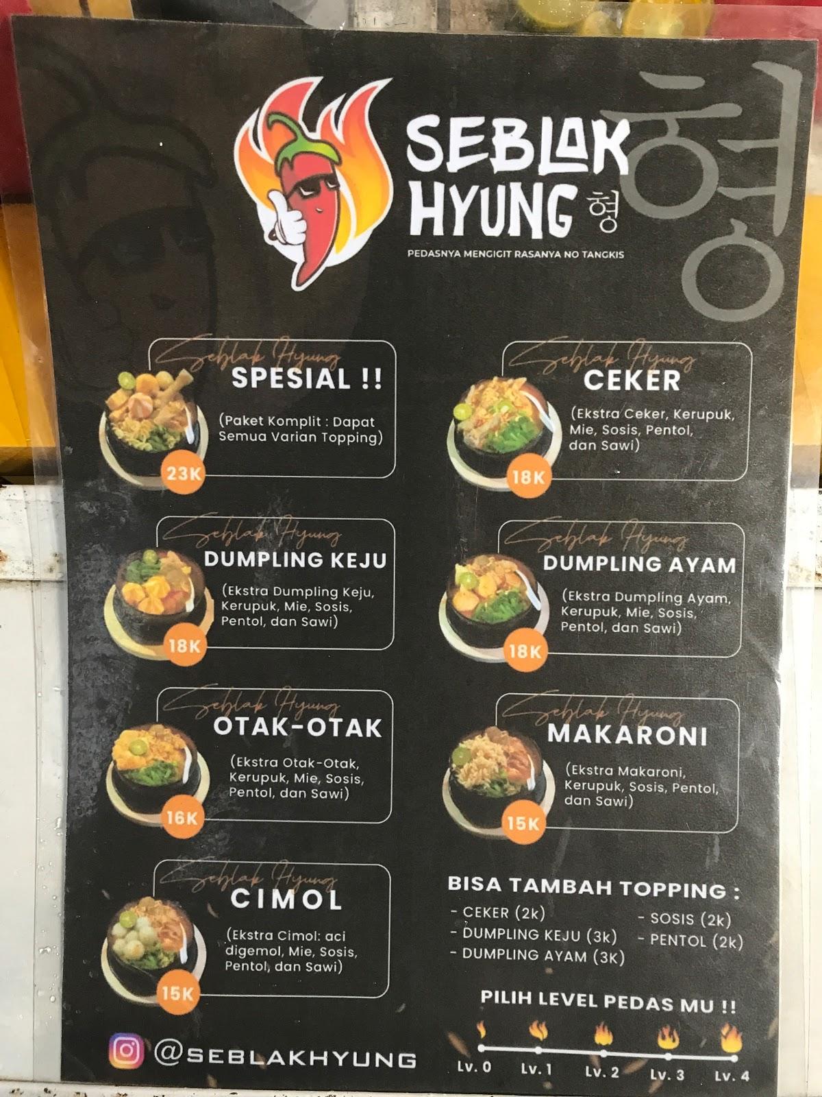 Menu at Seblak Hyung, Manggar Baru, Balikpapan