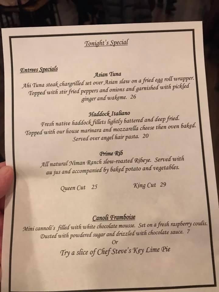 Menu at The Landing Restaurant, Marblehead
