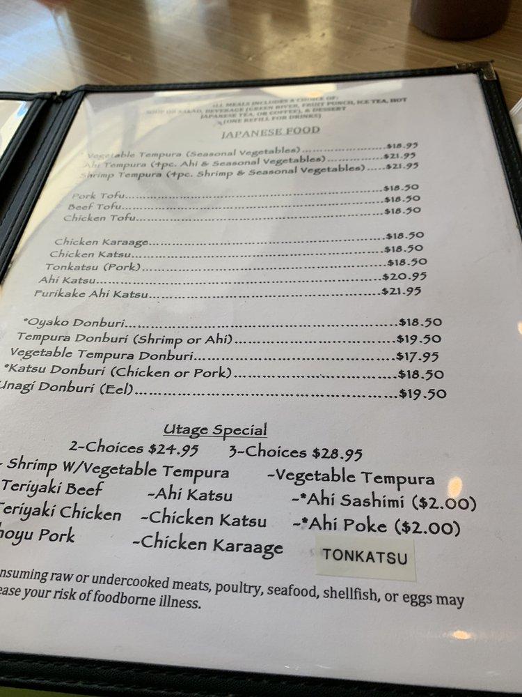Menu at Utage Restaurant & Lounge, Honolulu