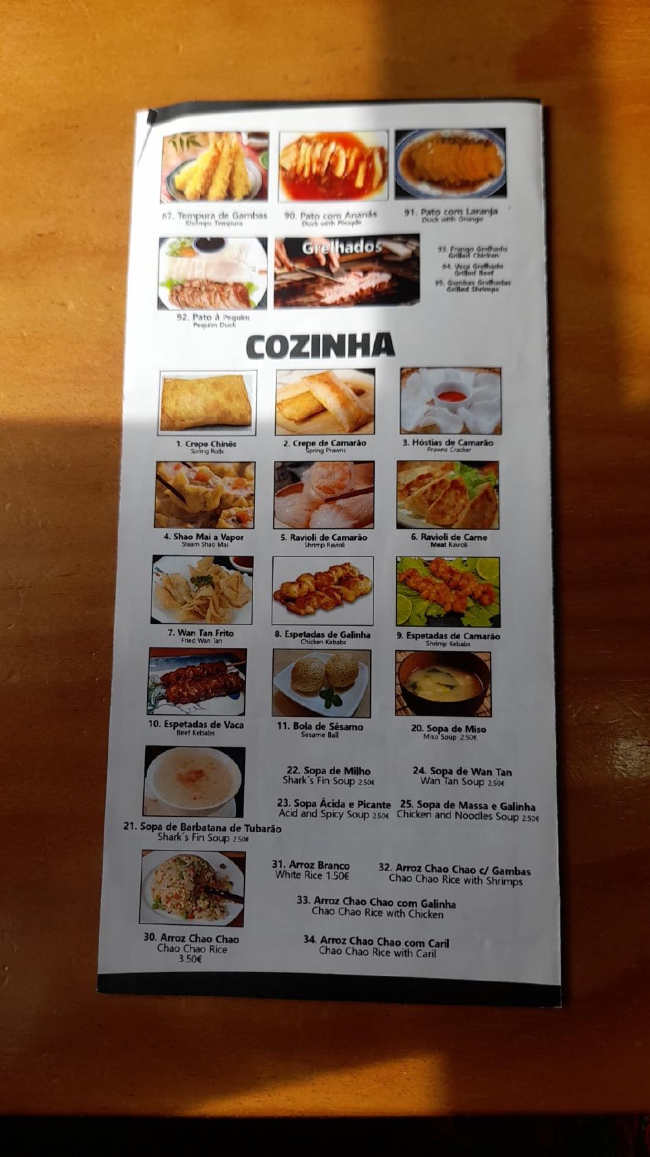 Menu em Boa Sorte Restaurante Asiático, Grândola