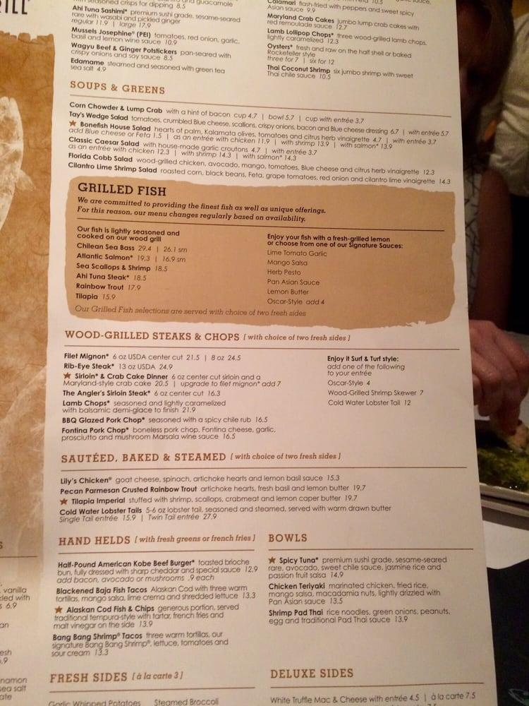 Menu at Bonefish Grill restaurant, Paramus