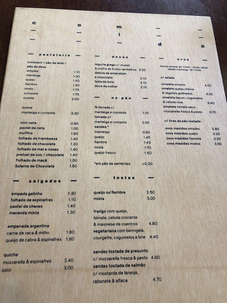 Menu at Brick Cafe Lisboa, Lisbon
