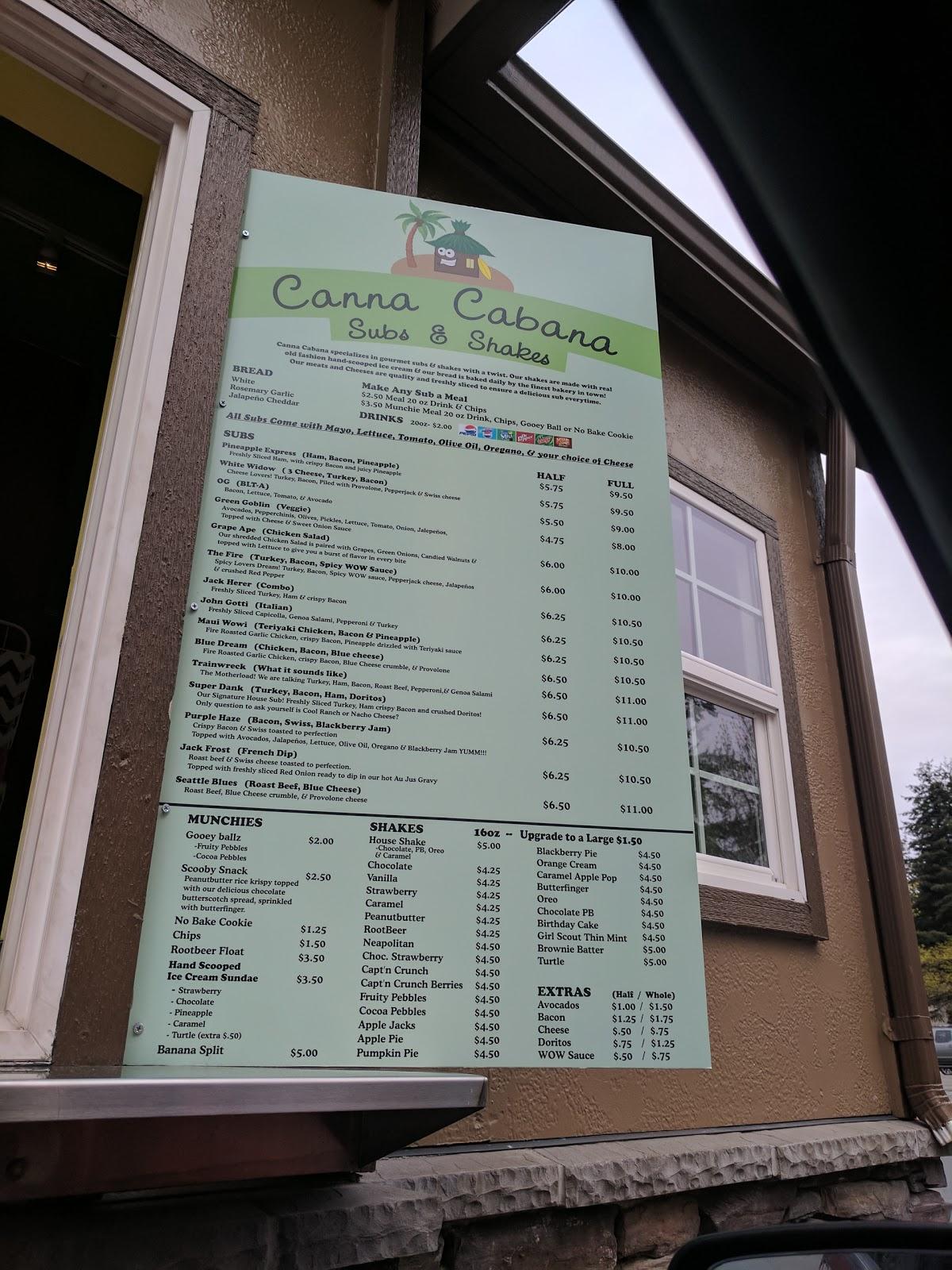 Carta del restaurante Canna Cabana Subs & Shakes, Lacey