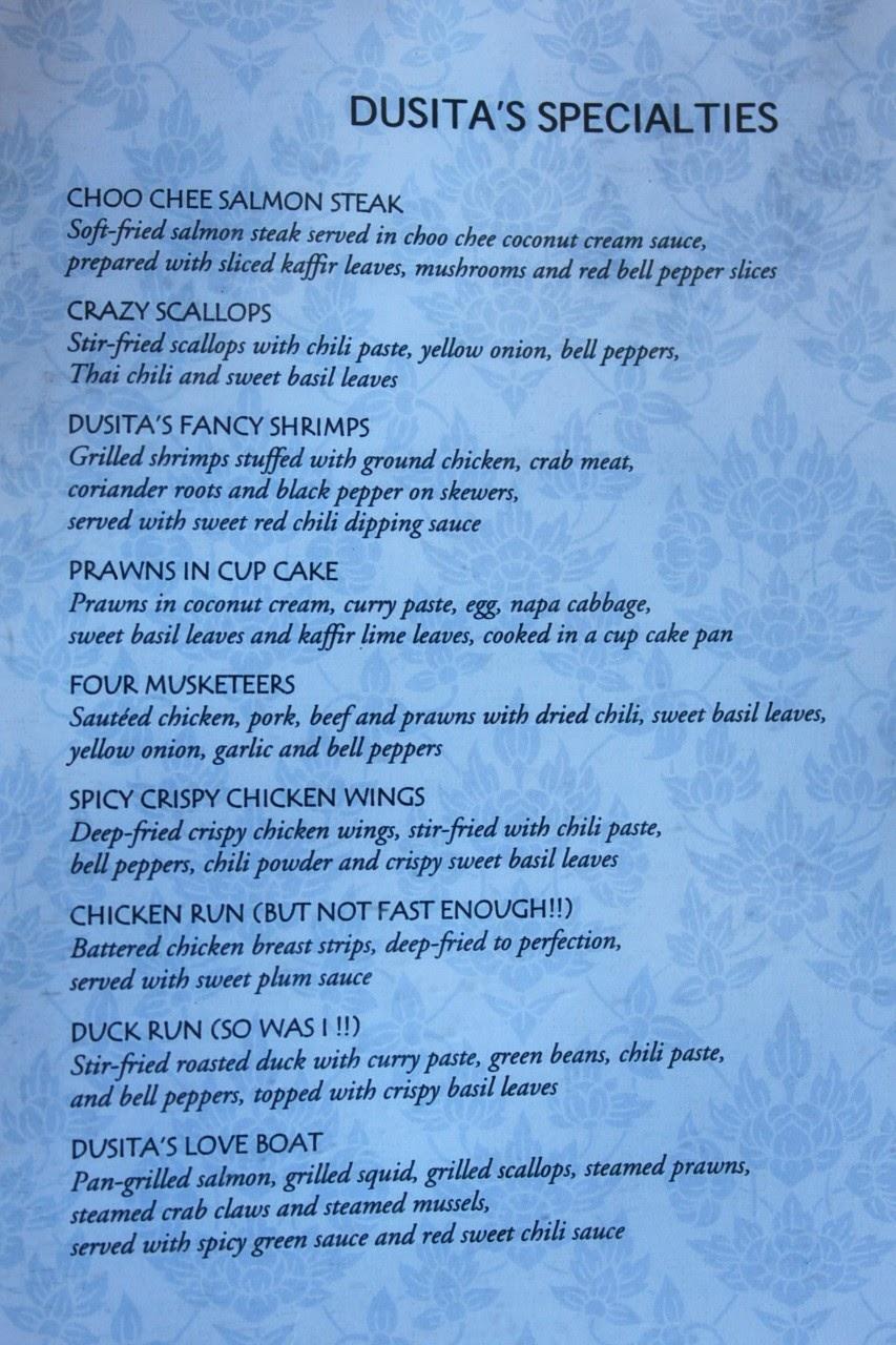 Menu at Dusita Thai Cuisine restaurant, Santa Clara