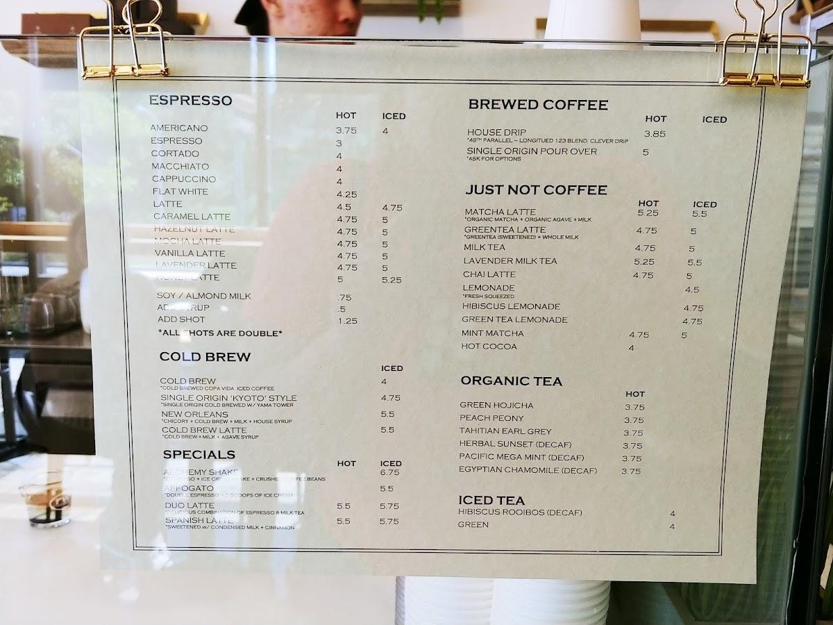 Menu at Enchanted Coffee Bar, La Mirada