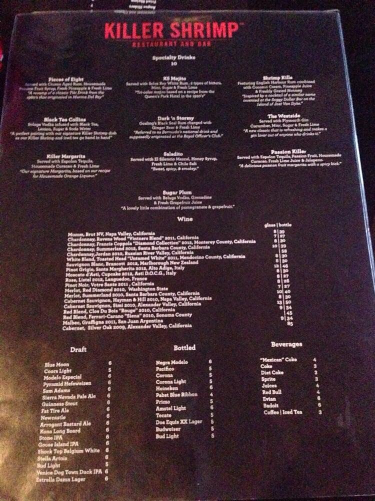 Menu at Killer Shrimp pub & bar, Marina del Rey, Admiralty Way