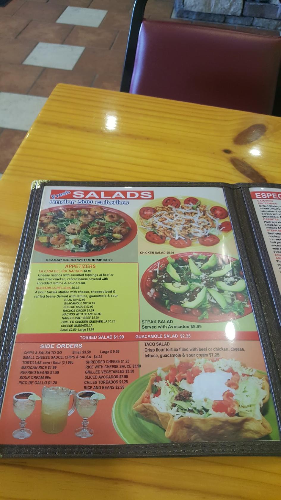 Menu at La Casa Del Sol restaurant, Hoopeston