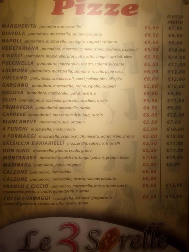 Menu da Le 3 Sorelle ristorante, Nardò