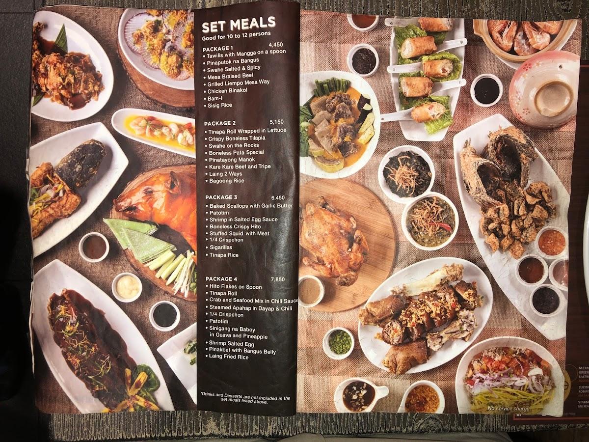 Menu at Mesa MOA Branch restaurant, Pasay