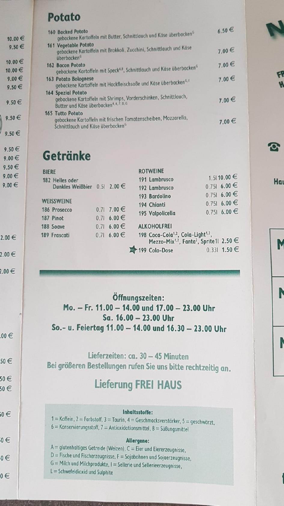 Speisekarte von Nano-Pizza Ergoldsbach, Ergoldsbach