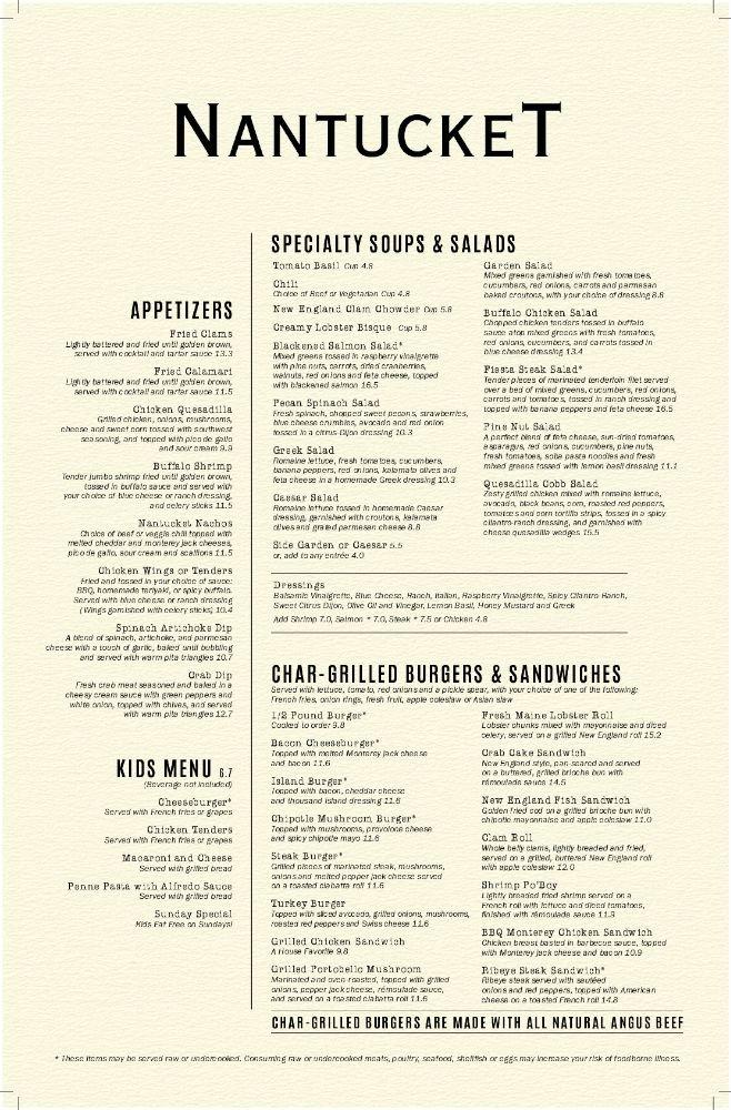 Menu at Nantucket Grill - Raleigh pub & bar, Raleigh