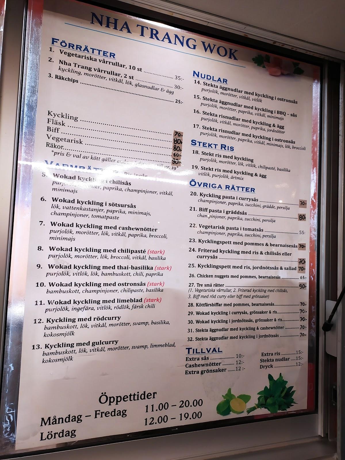 Menu at Nha Trang Wok restaurant, Linköping