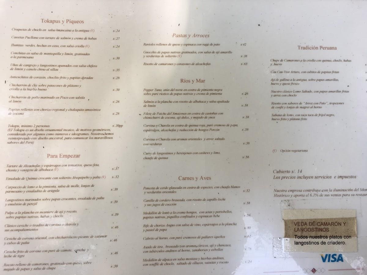 Menu at Restaurant Huaca Pucllana, Lima