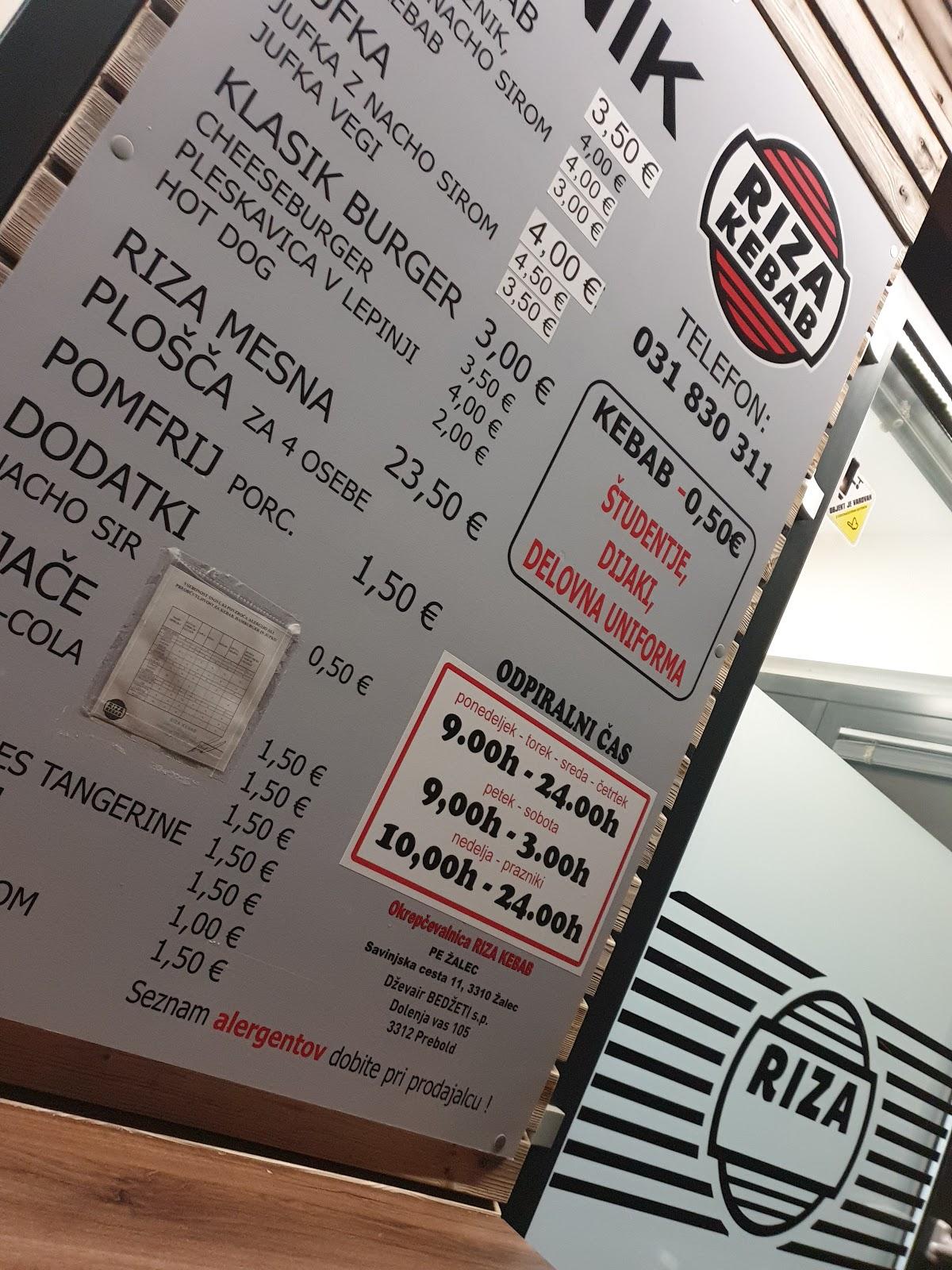 Carta del restaurante Riza Kebab Žalec, Žalec