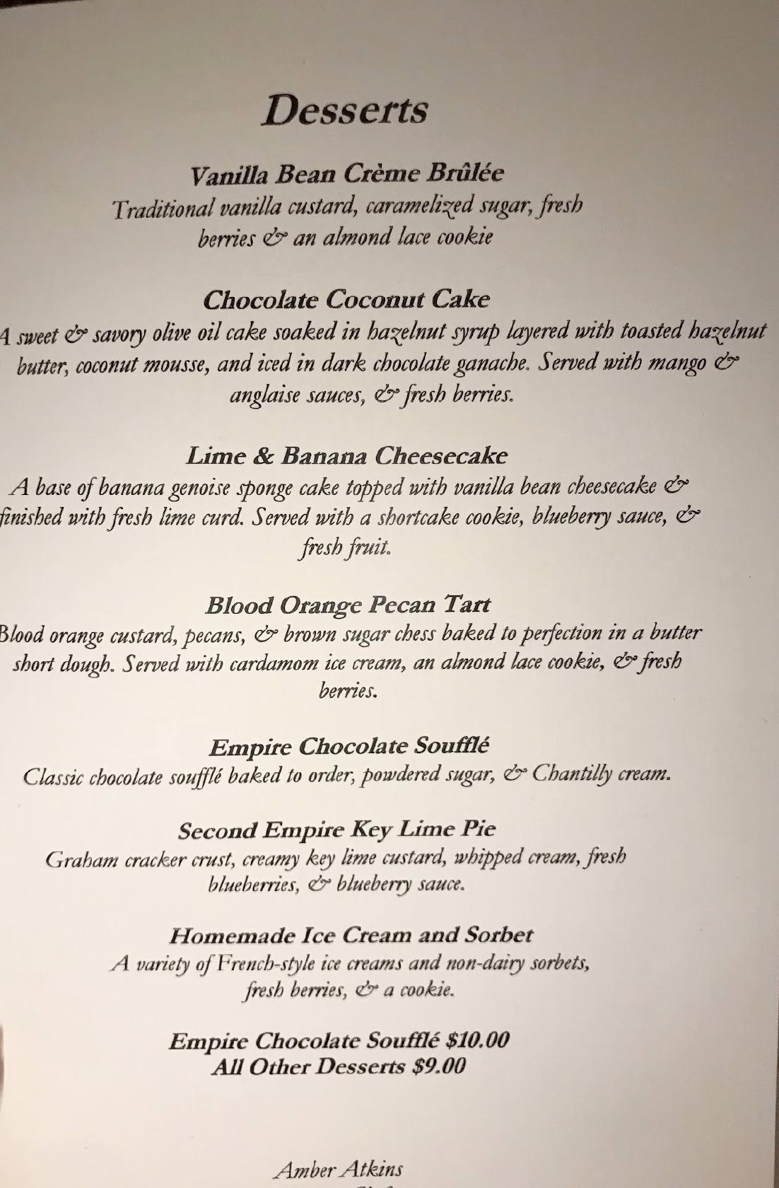 Menu at Second Empire Restaurant and Tavern, Raleigh