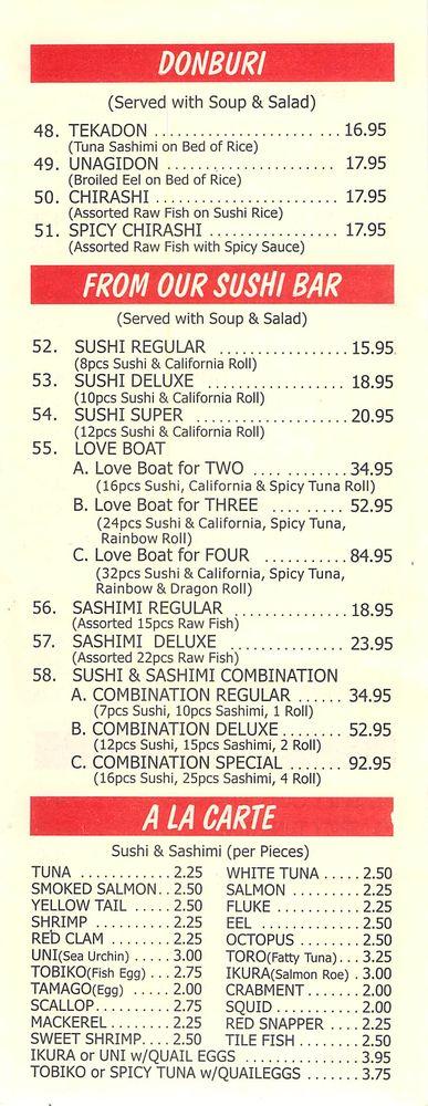 Menu at Sushi Boy Japanese restaurant, Garfield