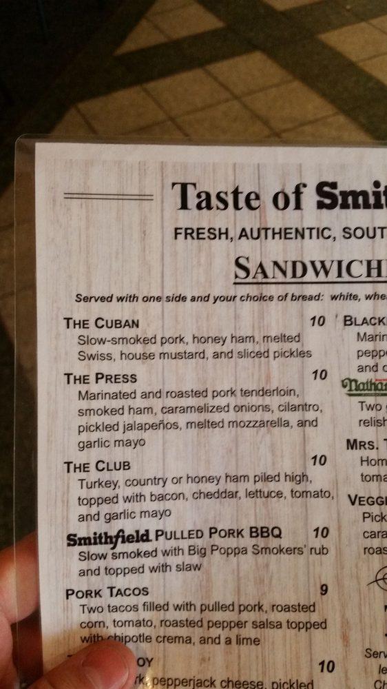 Carta de Taste of Smithfield Restaurant, Smithfield