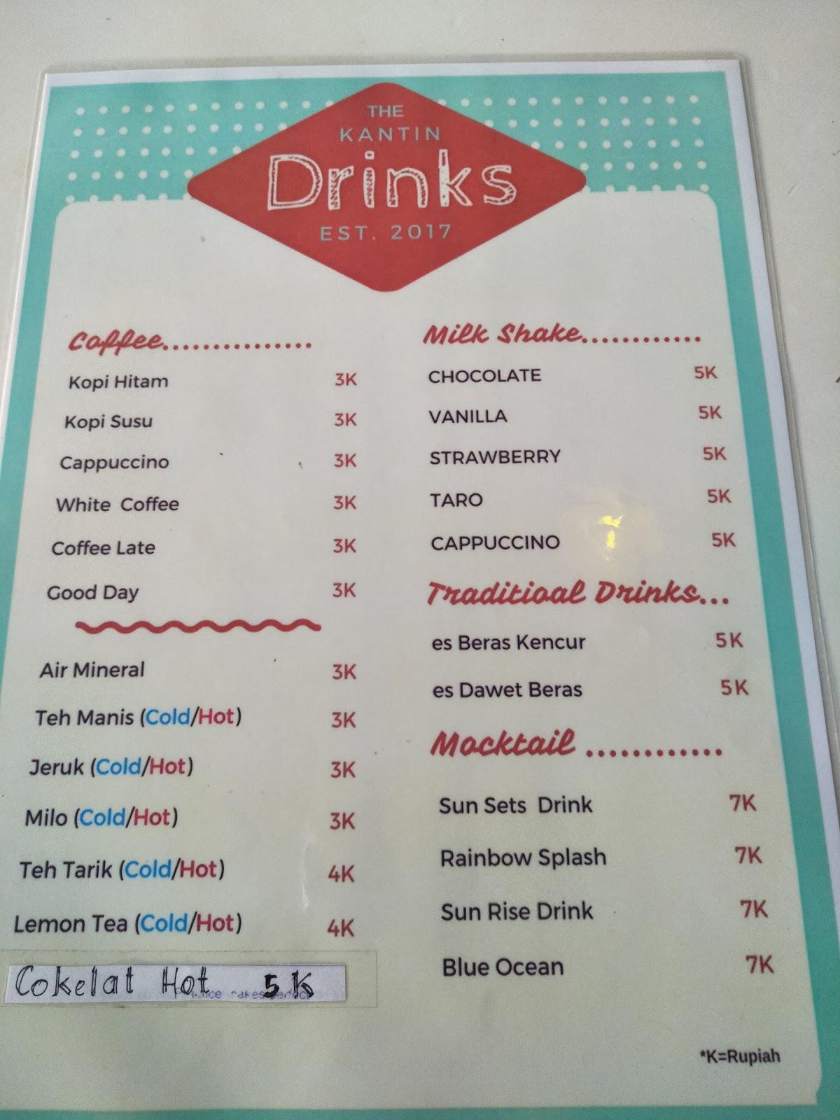 Menu at The Kantin Food and Beverage cafe, Talok