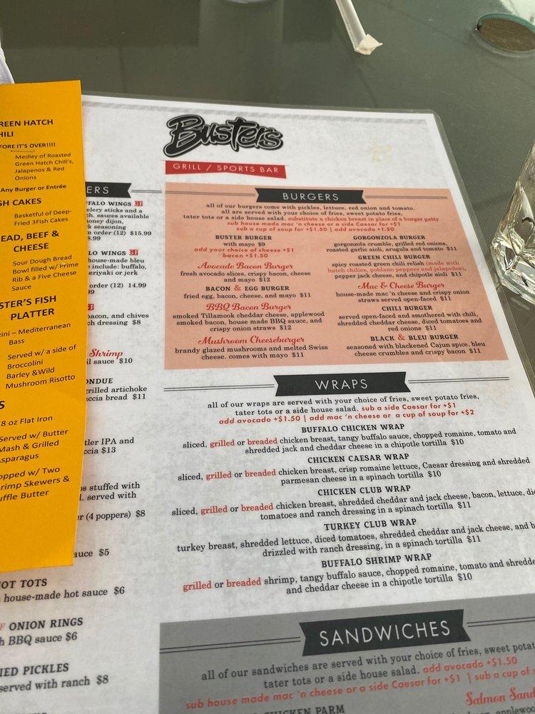 Menu at Buster's Grill & Sports Bar, Eagle, E State St