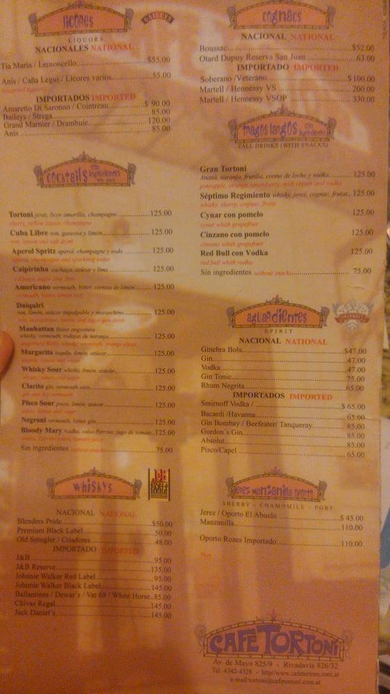 Menu at Café Tortoni, Buenos Aires, Av. de Mayo 825