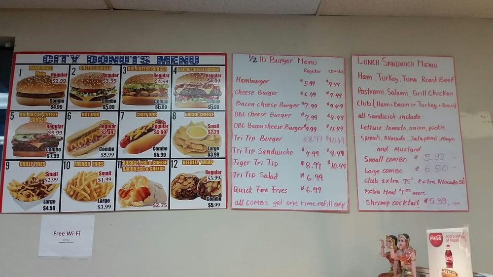 Menu at City Doughnuts restaurant, Reedley