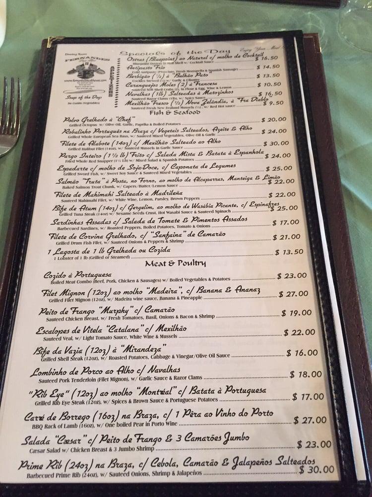 Menu at Fernandes Steak House II steakhouse, Newark