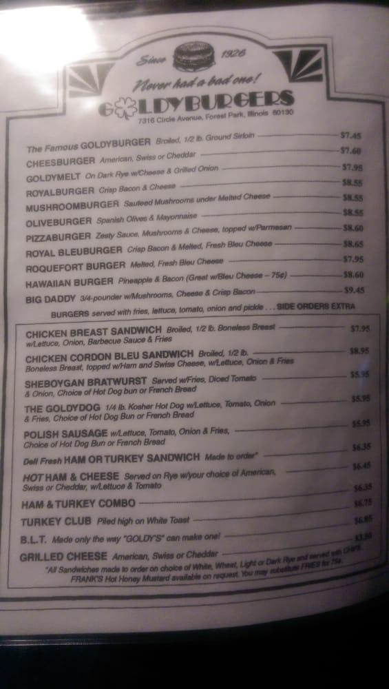 Menu at Goldyburgers pub & bar, Forest Park