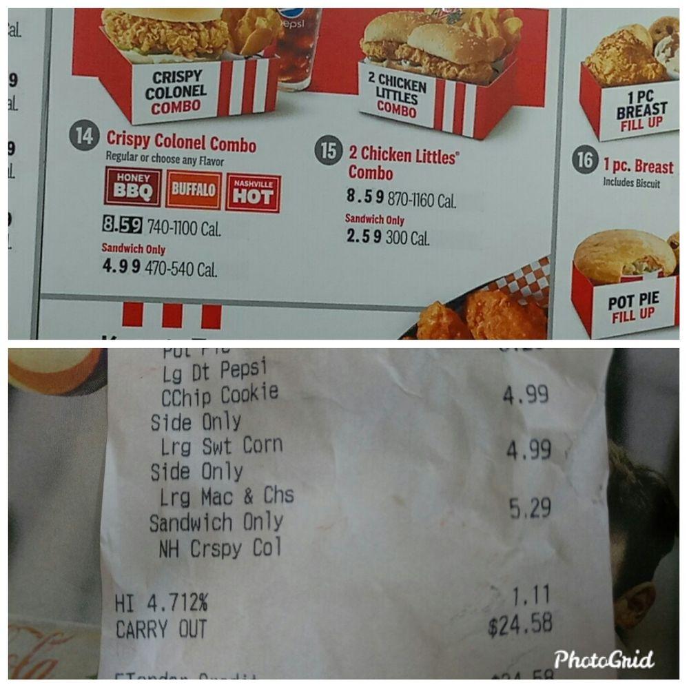 Menu at KFC fast food, Aiea, 98-150 Kaonohi St