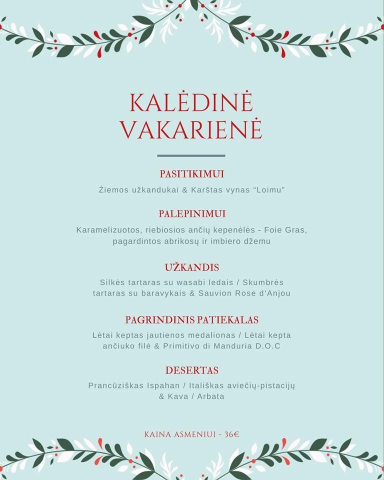 Menu at Leja restaurant, Šiauliai