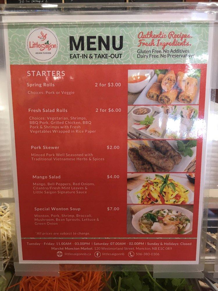 Menu at Little Saigon restaurant, Moncton