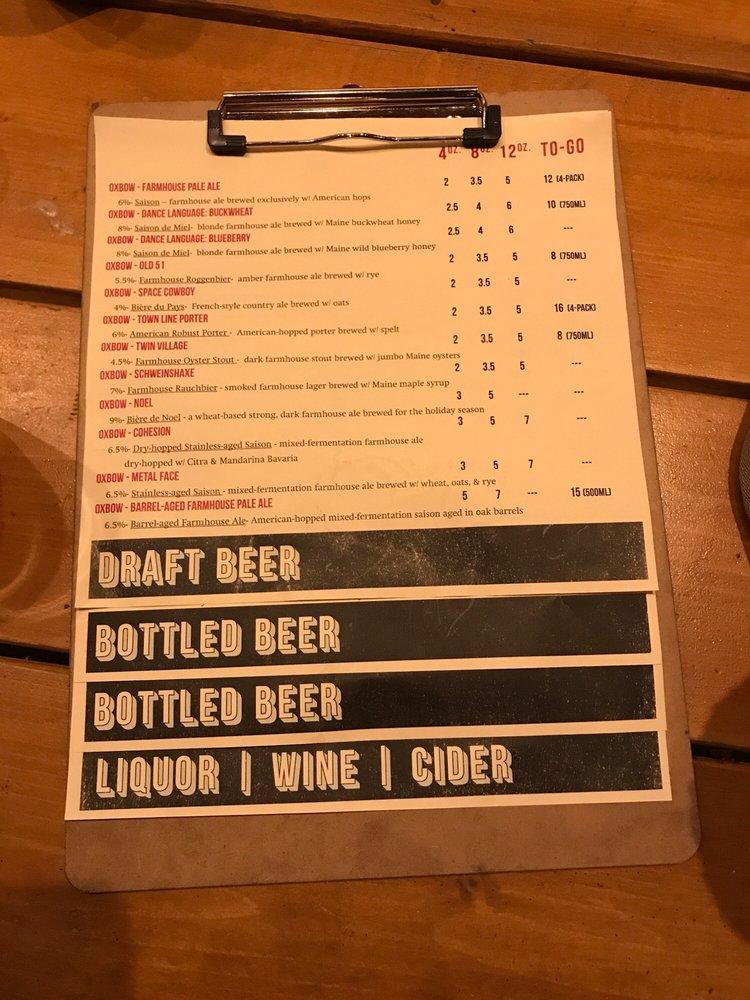 Menu at Oxbow Blending & Bottling restaurant, Portland