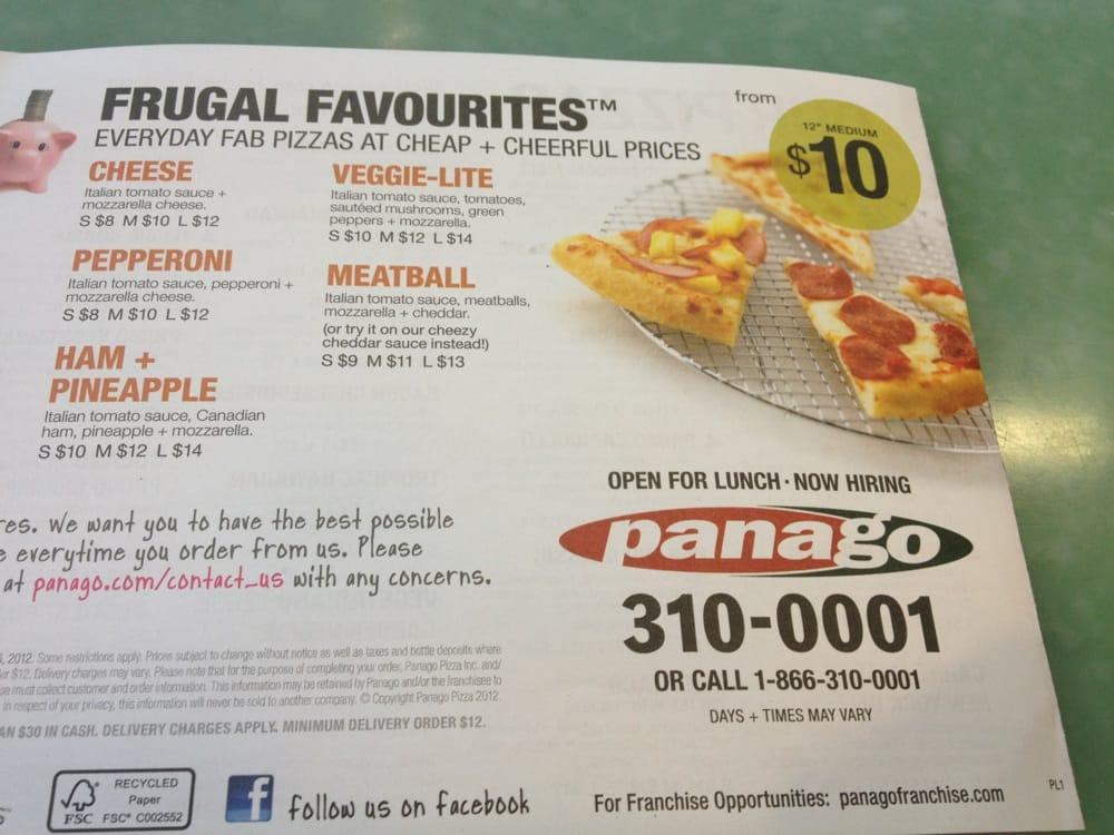 Menu at Panago Pizza pizzeria, Vancouver, 969 Denman St
