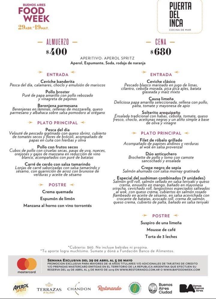 Carta del restaurante Puerta del Inca - Comida Peruana, Buenos Aires