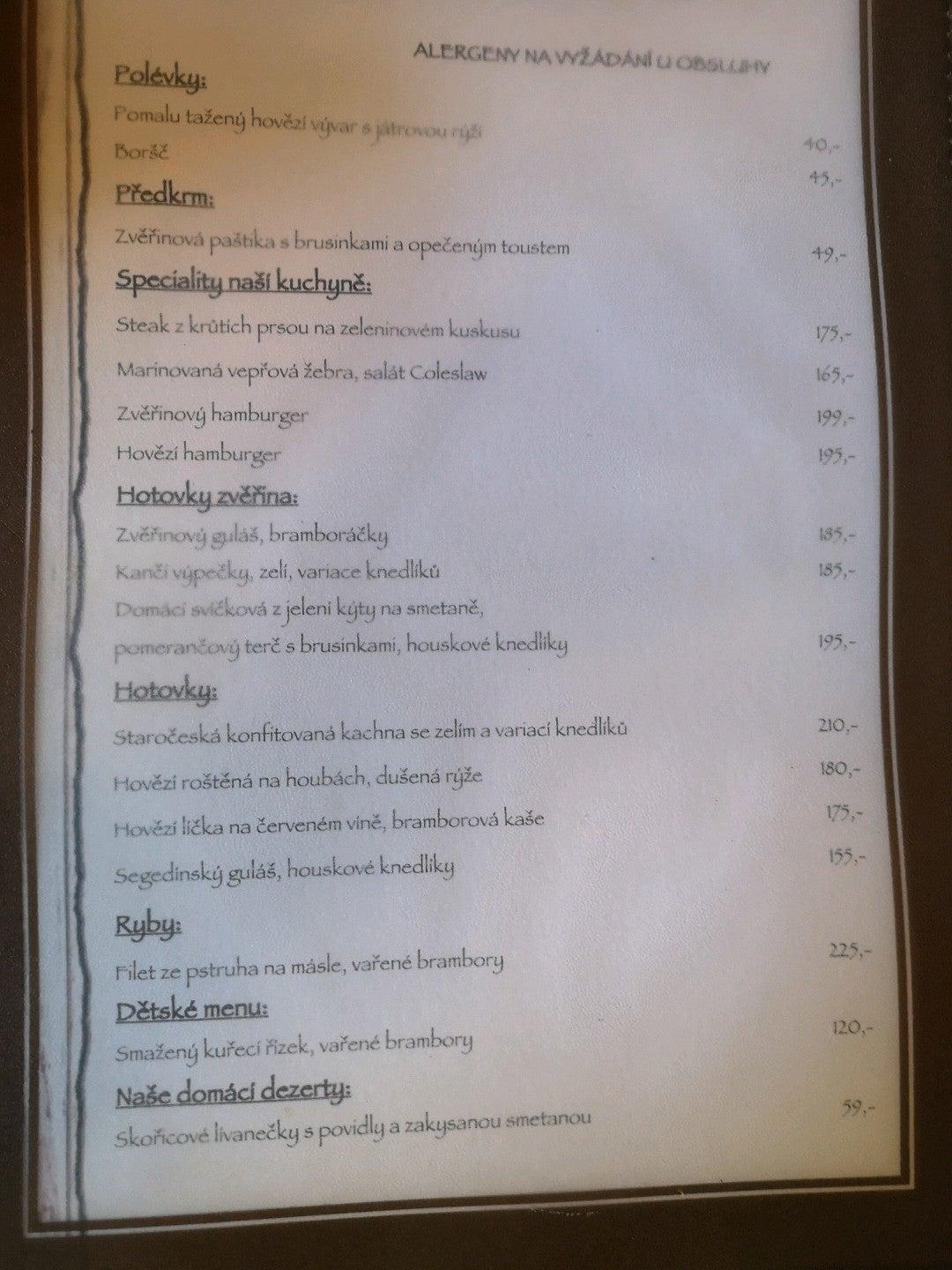 Menu at Restaurace Na Svaté restaurant, Svatá