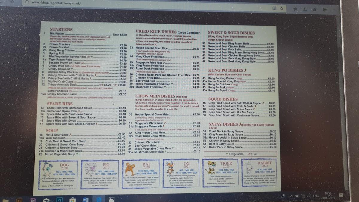 Menu at Rising Dragon fast food, Falmouth