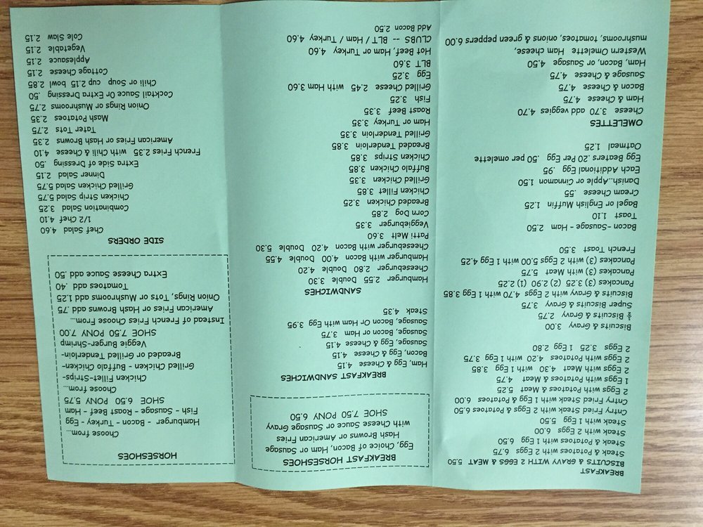 Menu at Ritz's Lil Fryer restaurant, Springfield