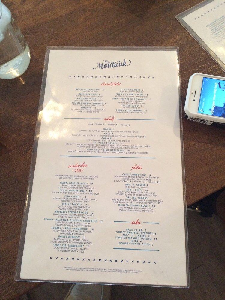 Menu at The Montauk restaurant, Scottsdale